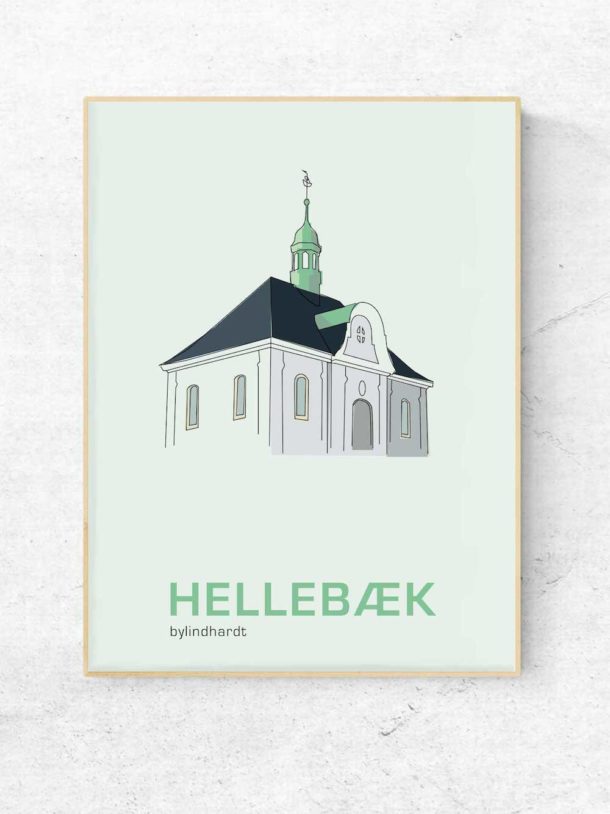 Hellebæk kirke plakat. Idyllisk plakat til dit hjem eller sommerhus